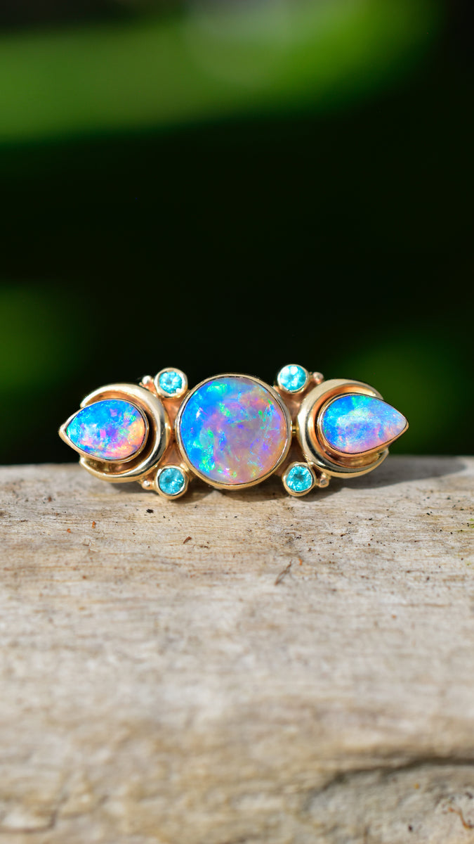Horizontal Phases of the Moon Ring with Aqua Fire Australian Opals and – Angel Alchemy