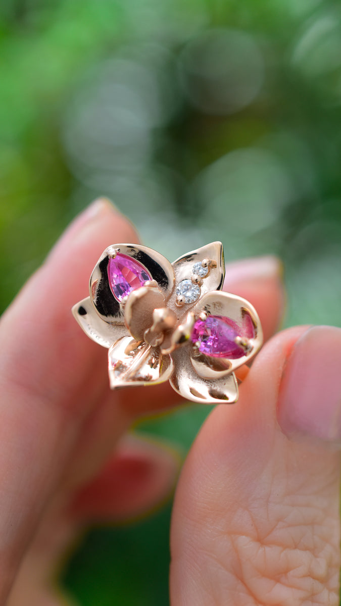 Orchid Ring with Fuchsia Sapphires and Diamonds in 14k Rose Gold 19.2m ...