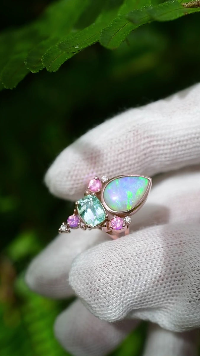Seafoam Green and Lilac Opal and Tourmaline Ring. Accented With Lilac ...