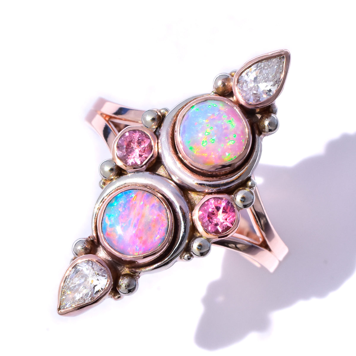 Australian Opal Mini La Luna Grande Ring With Australian Opals, Diamon ...